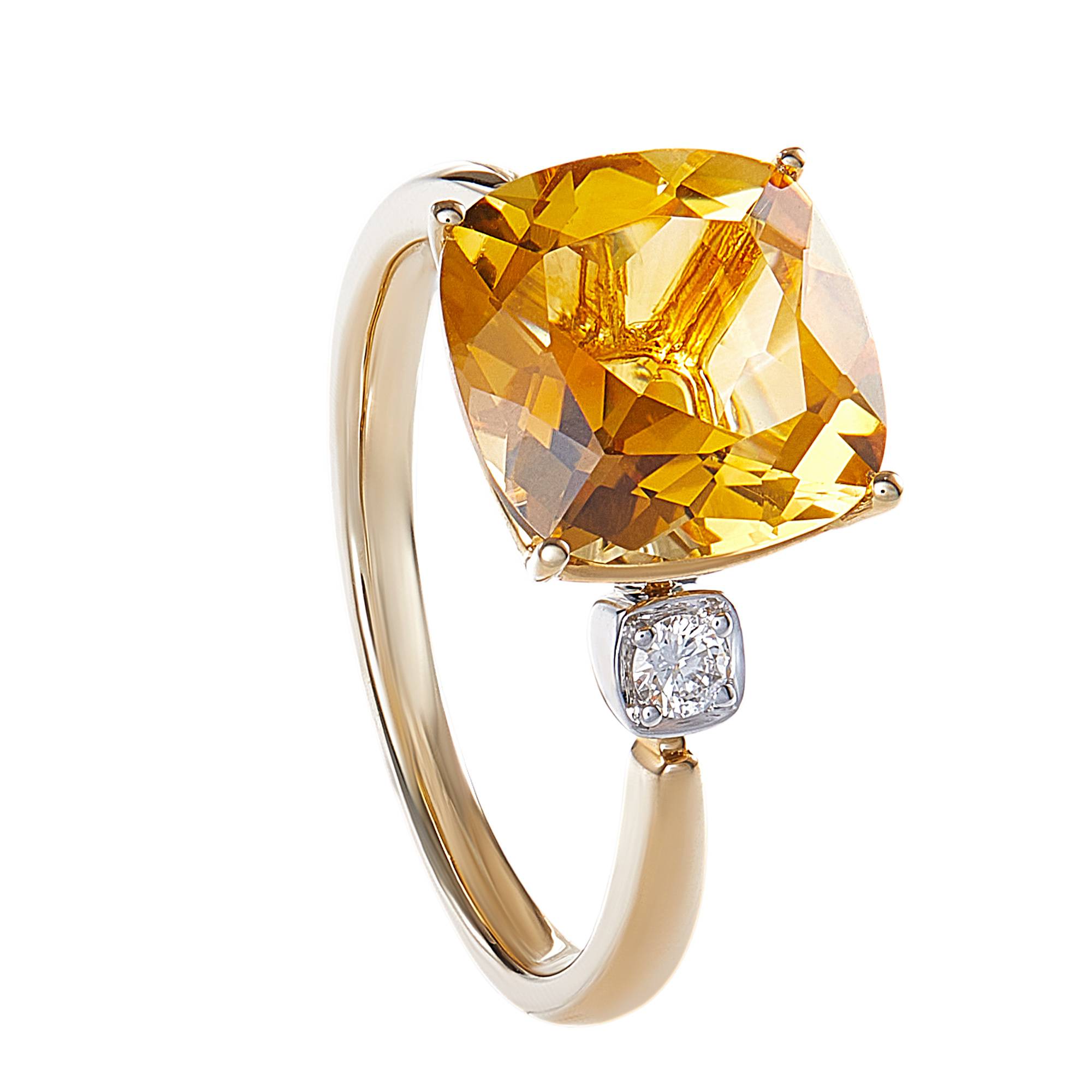 Cushion Cut Citrine and Round Diamond Ring in 375/9K Yellow Gold ...