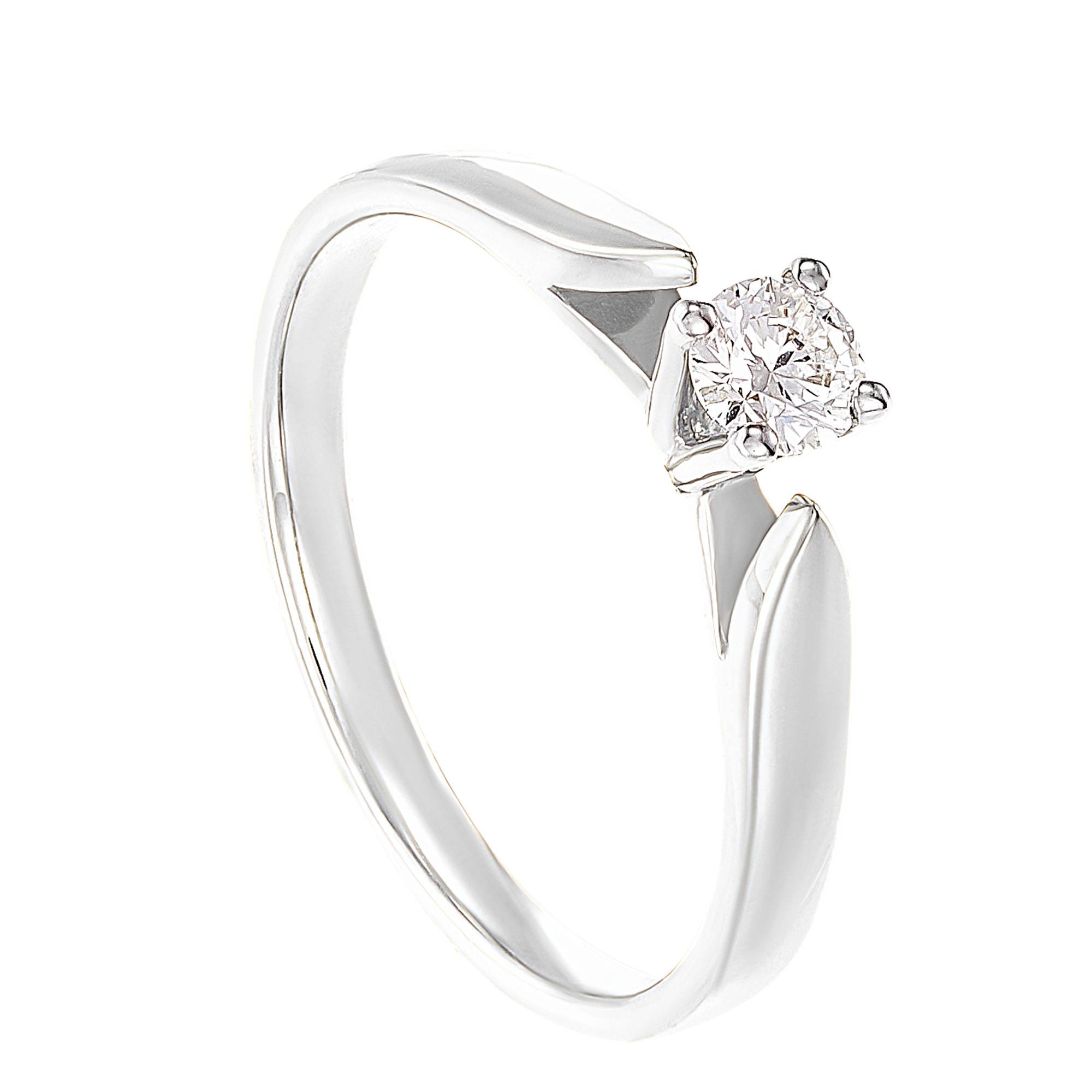 Pinched Band Solitaire Round Diamond Ring in 750/18K White Gold 00876