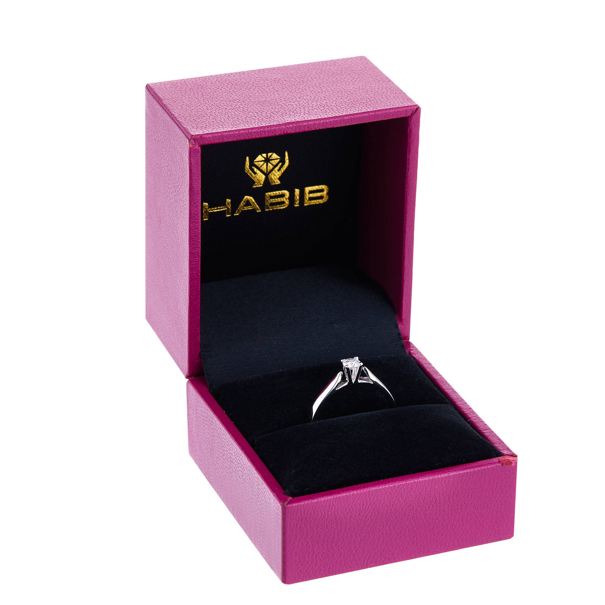 Pinched Band Solitaire Round Diamond Ring in 750/18K White Gold 00876