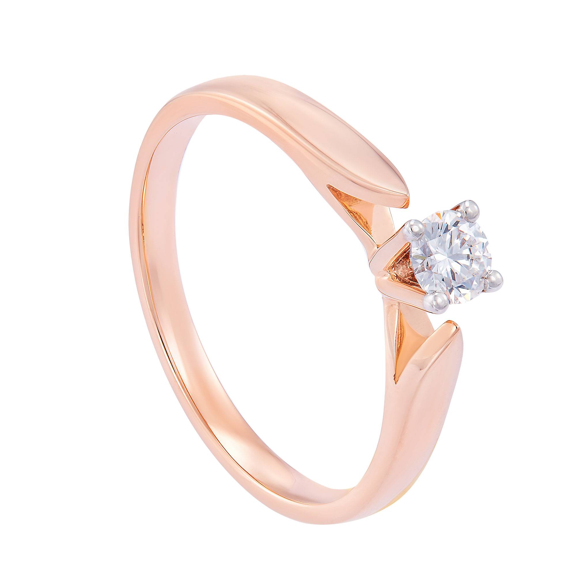 Pinched Band Solitaire Round Diamond Ring in 750/18K Rose Gold 00876 ...