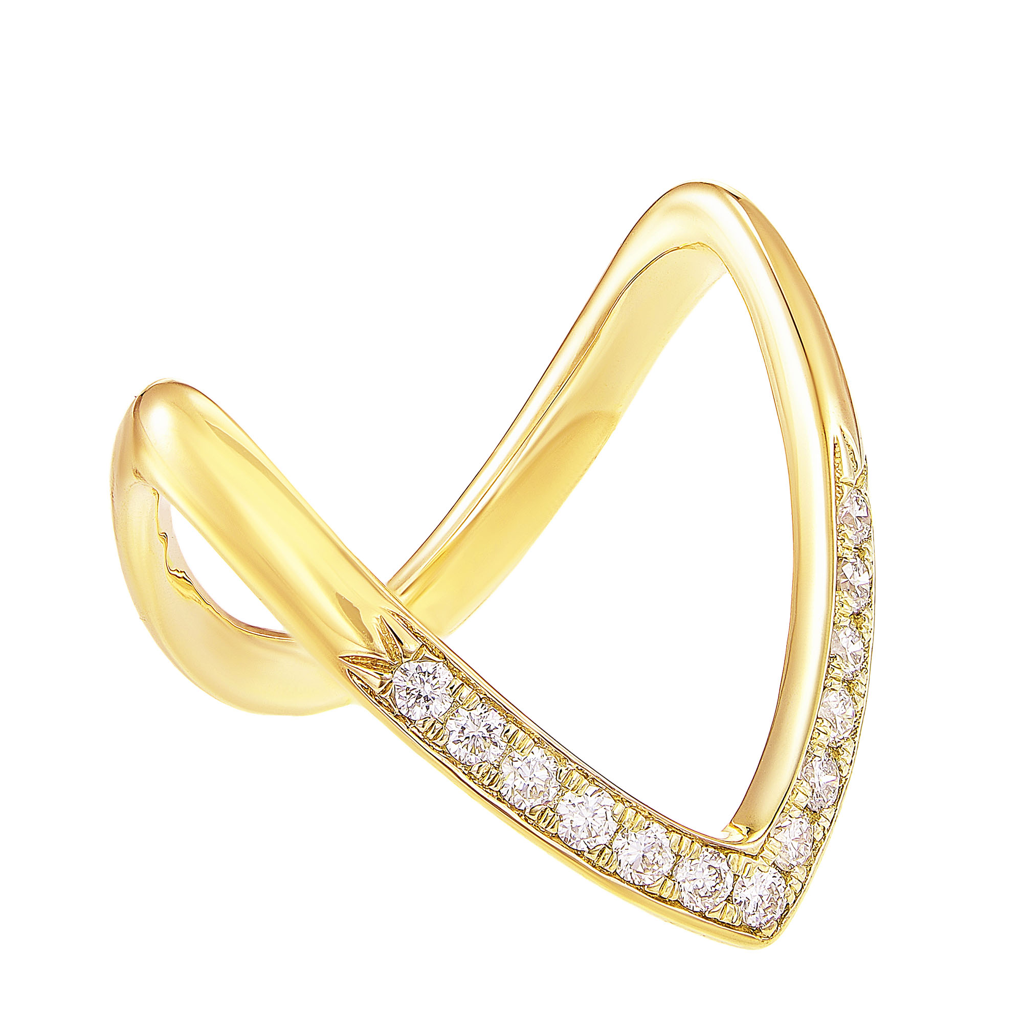 Round Cut V Shaped Diamond Ring in 375/9K Yellow Gold 259890321(YG) | HABIB