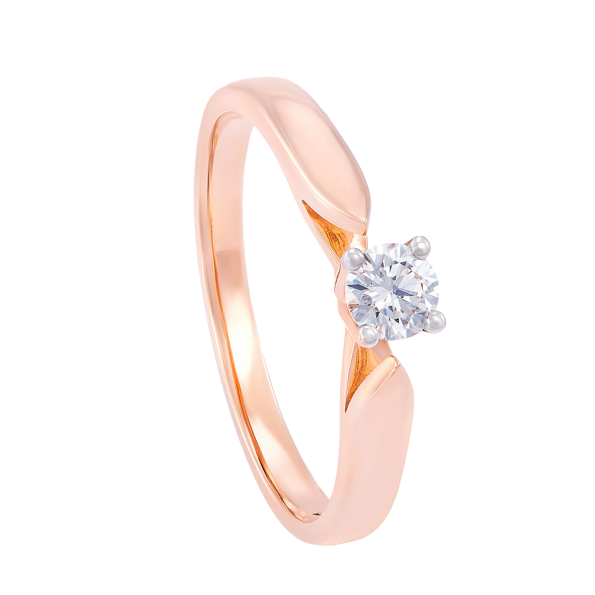 Pinched Band Solitaire Round Diamond Ring in 750/18K Rose Gold 00876 ...